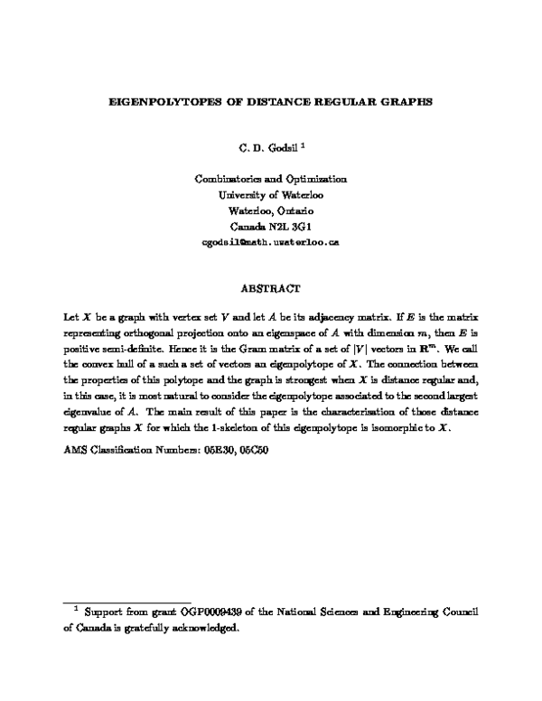 (PDF) Eigenpolytopes of distance regular graphs