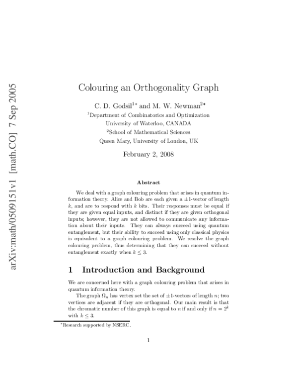 (PDF) Coloring an Orthogonality Graph