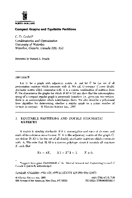 (PDF) Compact graphs and equitable partitions