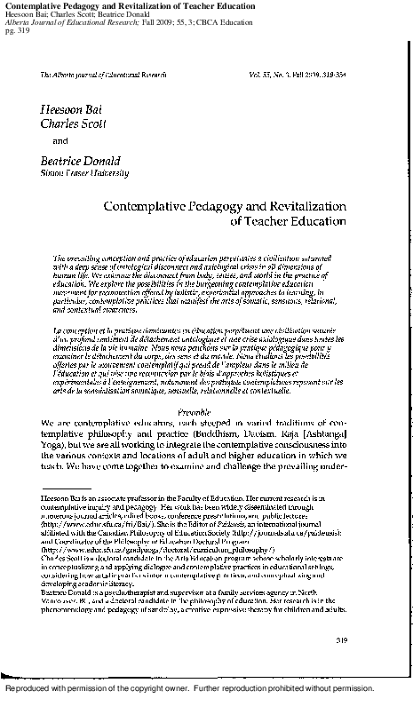 (PDF) Contemplative pedagogy and revitalization of teacher education