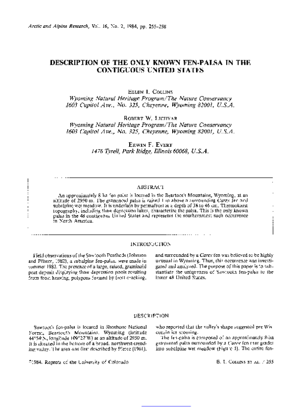 (PDF) Description of the Only Known Fen-Palsa in the Contiguous United ...
