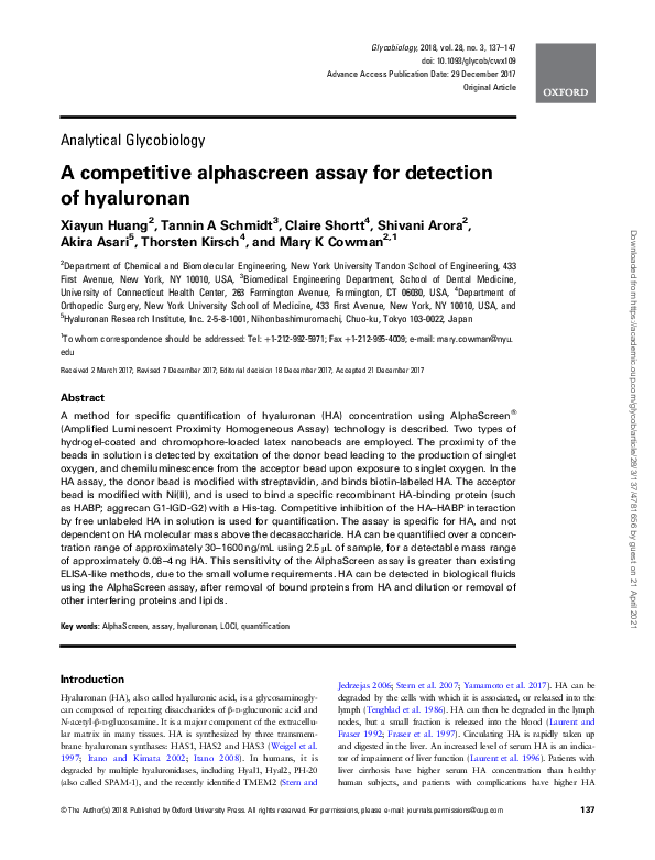 (PDF) A competitive alphascreen assay for detection of hyaluronan