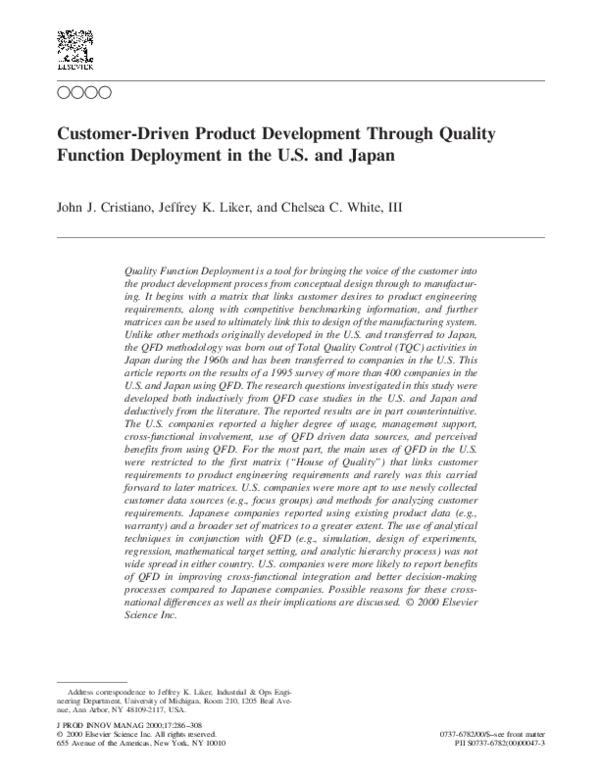 (PDF) Customer-driven product development through quality function deployment in the u.s. and ...