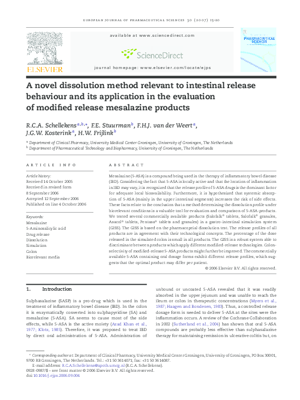 (PDF) A novel dissolution method relevant to intestinal release ...