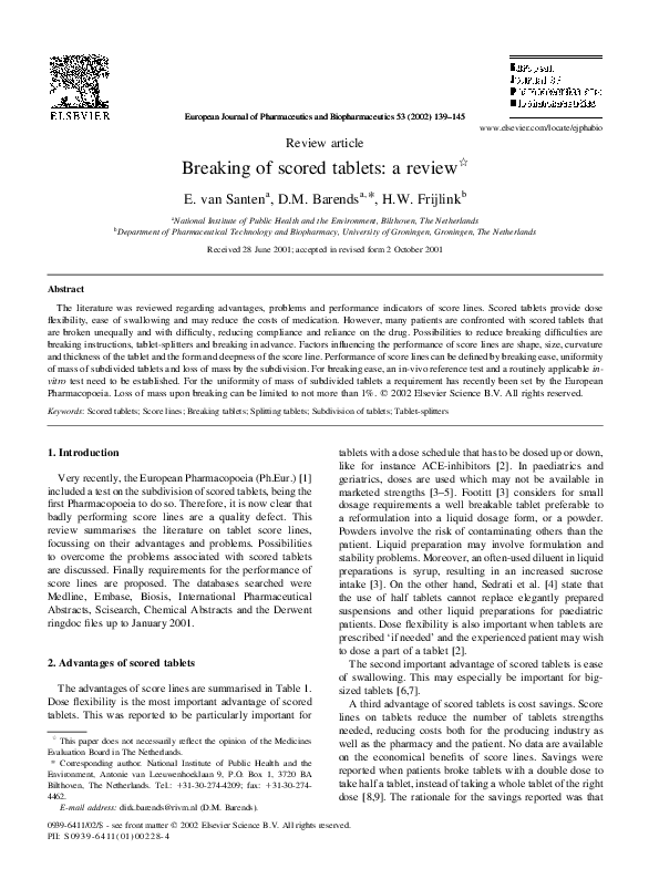 (PDF) Breaking of scored tablets: a review