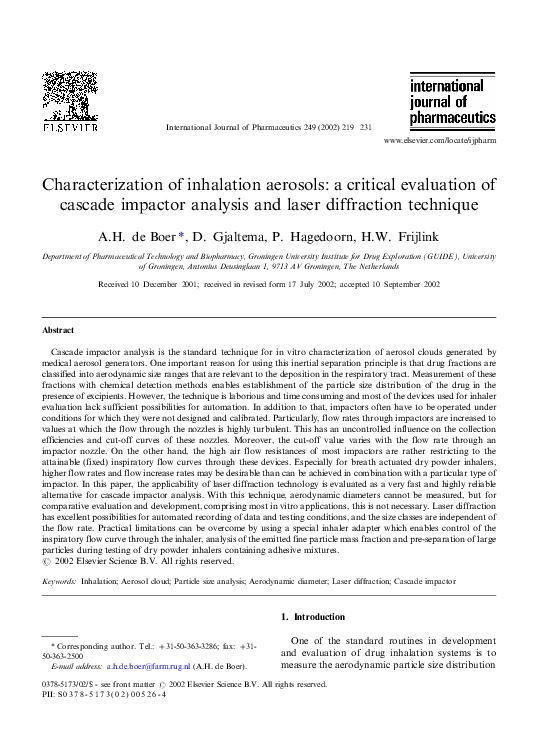 (PDF) Characterization of inhalation aerosols: a critical evaluation of ...