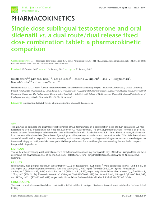 (PDF) Single dose sublingual testosterone and oral sildenafilvs. a dual ...