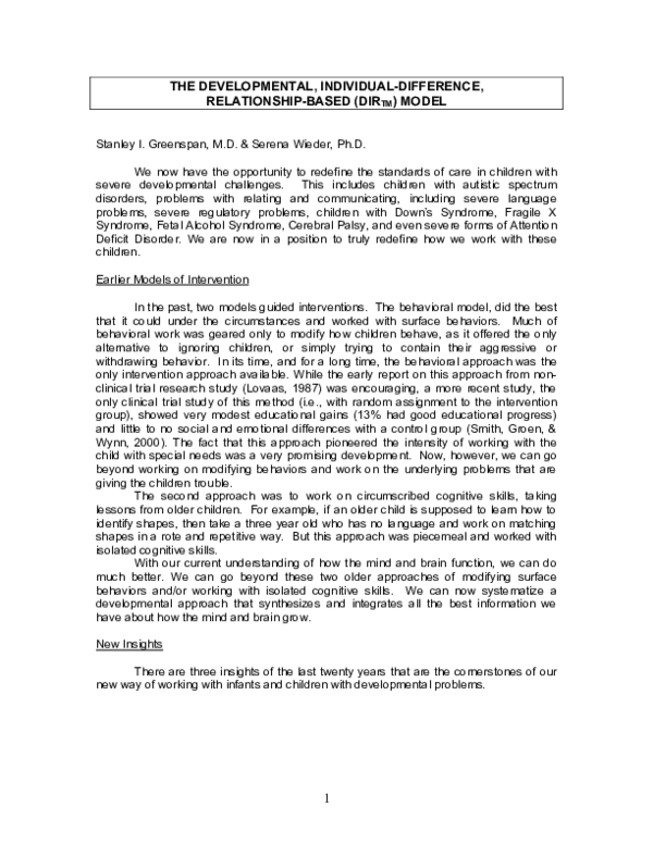 (PDF) Developmental, Individual Difference, Relationship-Based (DIR) Model