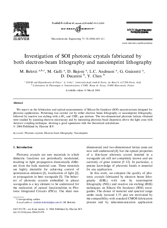 (PDF) Investigation of SOI photonic crystals fabricated by both electron-beam lithography and ...