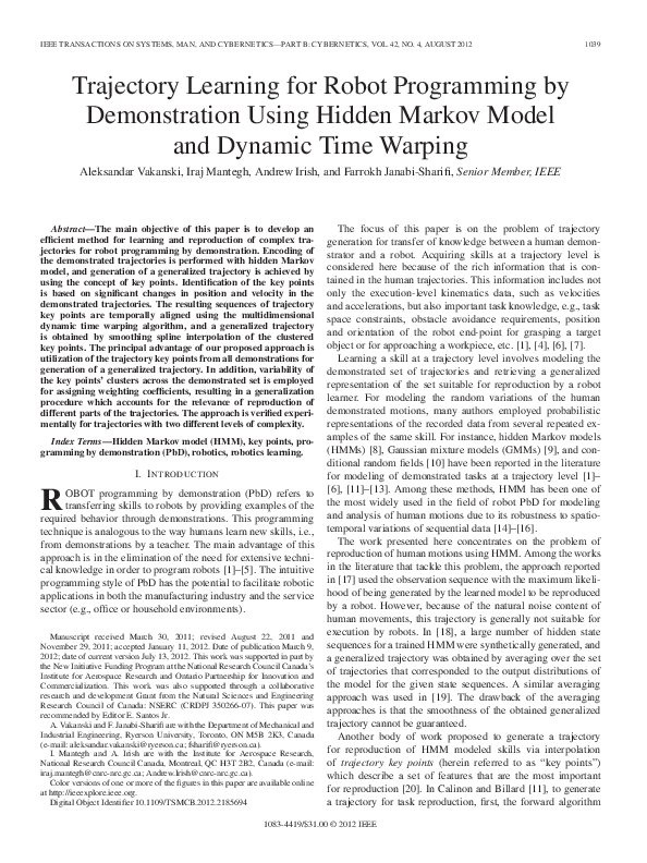 Pdf Trajectory Learning For Robot Programming By Demonstration Using Hidden Markov Model And