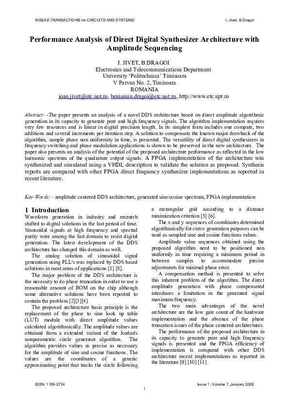 Pdf Performance Analysis Of Direct Digital Synthesizer Architecture With Amplitude Sequencing