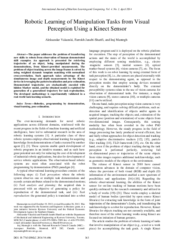 (PDF) Robotic Learning of Manipulation Tasks from Visual Perception ...