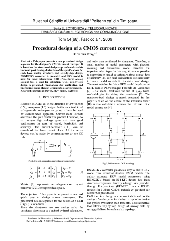 (PDF) Procedural design of a CMOS current conveyor