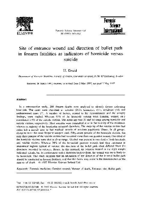 (PDF) Site of entrance wound and direction of bullet path in firearm ...