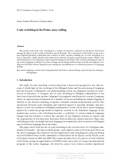 (PDF) Code switching in Sia Pedee story-telling