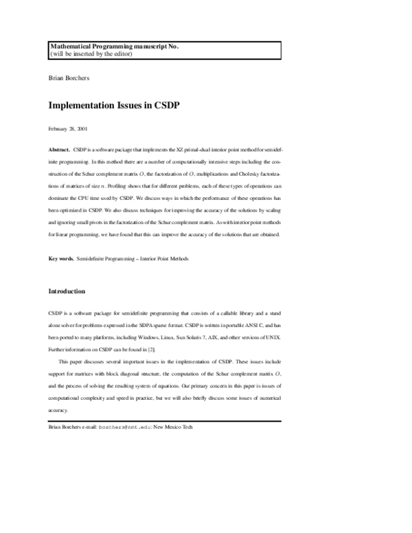 (PDF) Implementation issues in CSDP