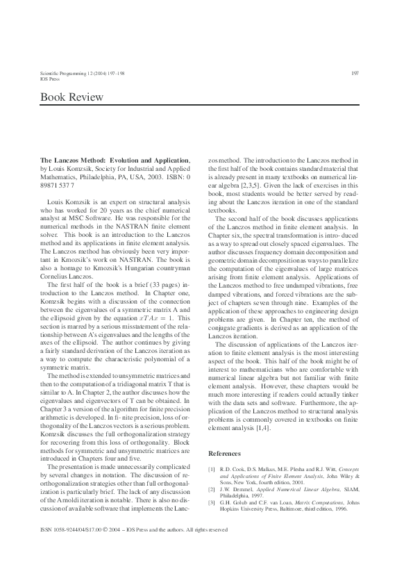 (PDF) The Lanczos Method: Evolution and Application, by Louis Komzsik