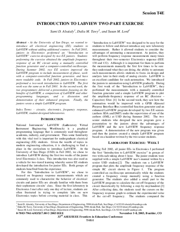 (PDF) Introduction to labview two-part exercise