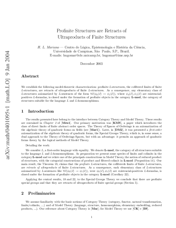 (PDF) Profinite Structures are Retracts of Ultraproducts of Finite Structures