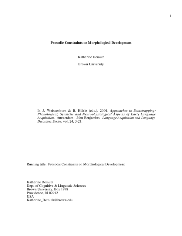 (PDF) Prosodic Constraints on Morphological Development
