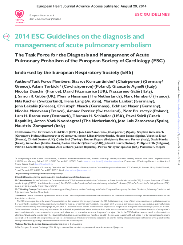 (PDF) 2014 ESC Guidelines on the Diagnosis and Management of Acute ...