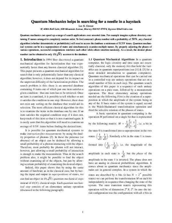 (PDF) Quantum Mechanics Helps in Searching for a Needle in a Haystack