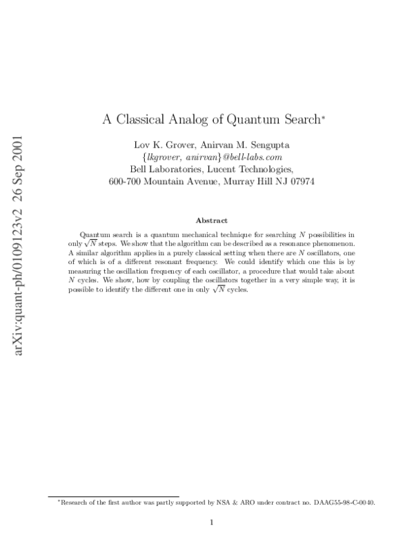 (PDF) From coupled pendulums to quantum search