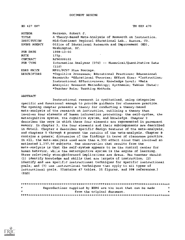 (PDF) A Theory-Based Meta-Analysis of Research on Instruction | Robert ...