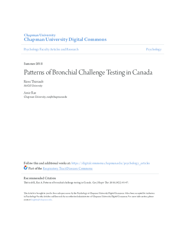 (PDF) Patterns of bronchial challenge testing in Canada
