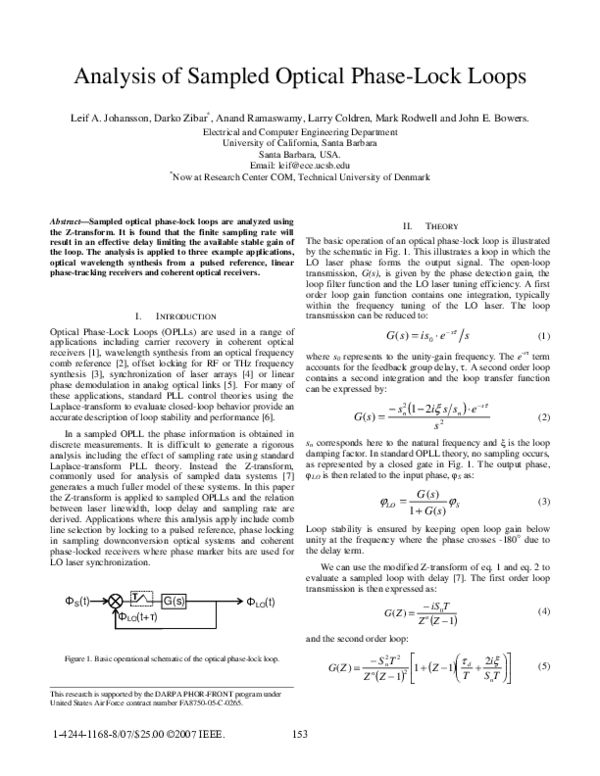 (PDF) Analysis of Sampled Optical Phase-Lock Loops