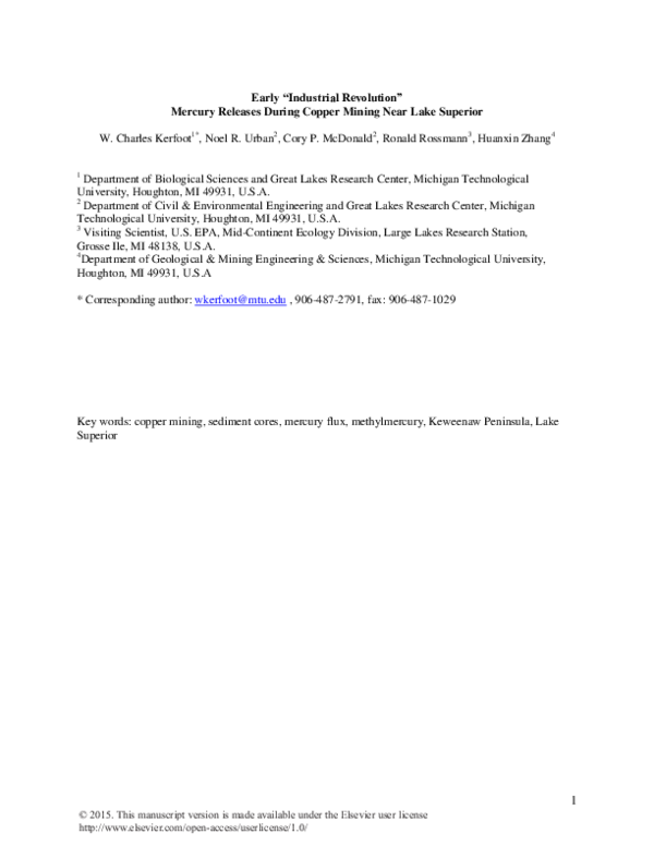(PDF) Legacy mercury releases during copper mining near Lake Superior