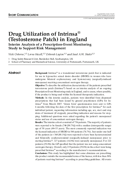 (PDF) Drug Utilization of Intrinsa® (Testosterone Patch) in England
