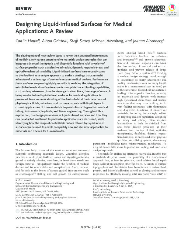 (PDF) Designing Liquid-Infused Surfaces for Medical Applications: A Review