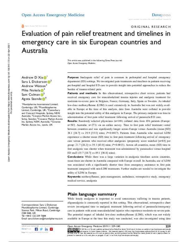 (PDF) Evaluation of pain relief treatment and timelines in emergency ...