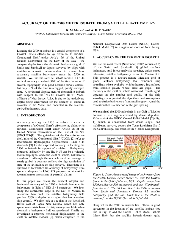 (PDF) Accuracy of the 2500 meter isobath from satellite bathymetry ...