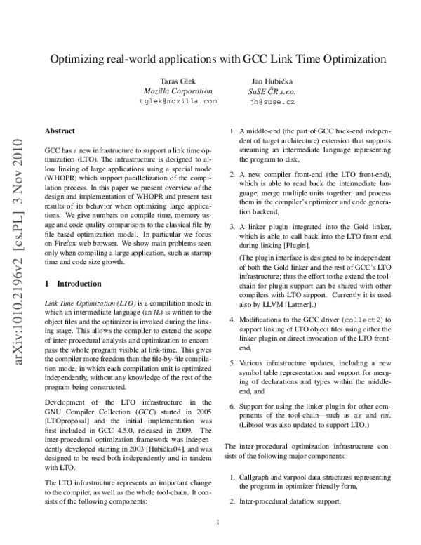 (PDF) Optimizing real world applications with GCC Link Time Optimization