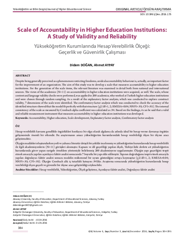 (PDF) Scale of accountability in higher education institutions: a study ...