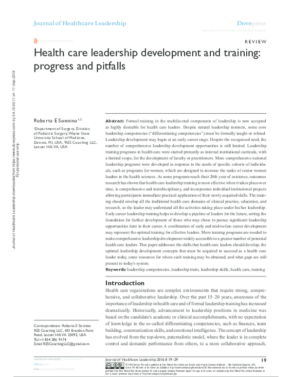 (PDF) Health care leadership development and training: progress and ...