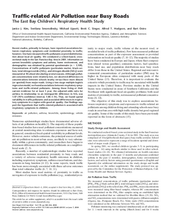 (PDF) Traffic-related Air Pollution near Busy Roads