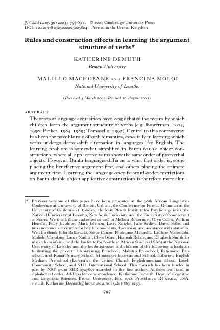 (PDF) Rules and construction effects in learning the argument structure of verbs