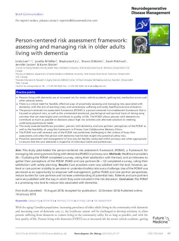 (PDF) Person-centered risk assessment framework: assessing and managing ...