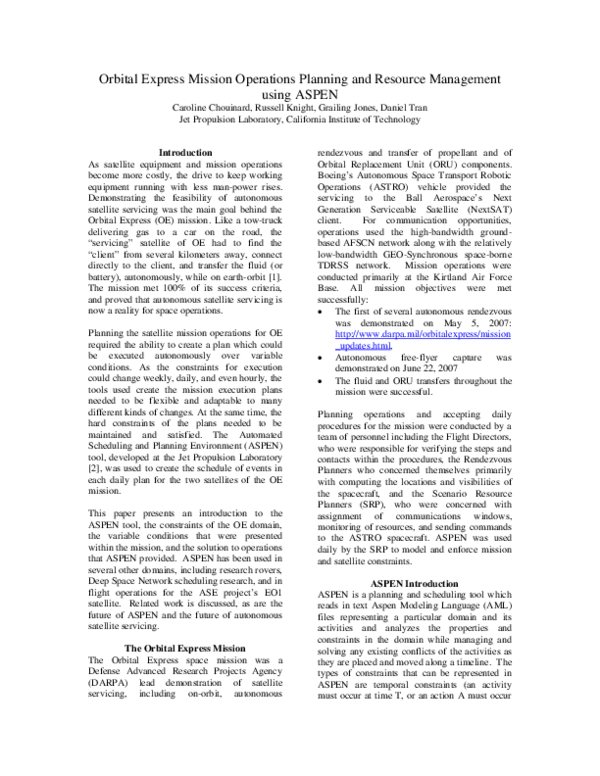(PDF) Orbital Express mission operations planning and resource ...
