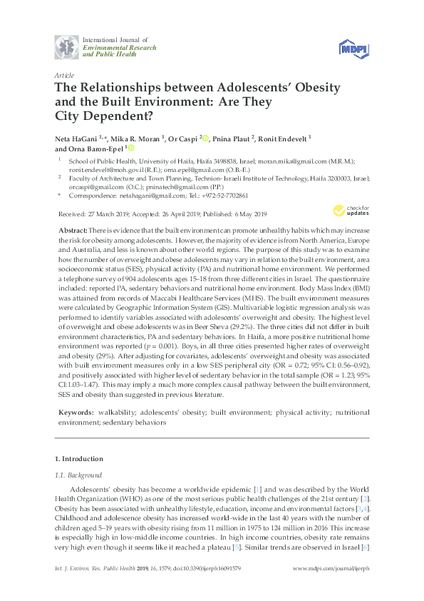 (PDF) The Relationships between Adolescents’ Obesity and the Built ...