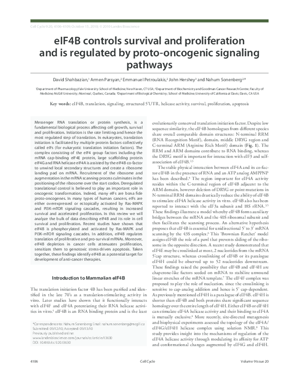 (PDF) eIF4B controls survival and proliferation and is regulated by ...