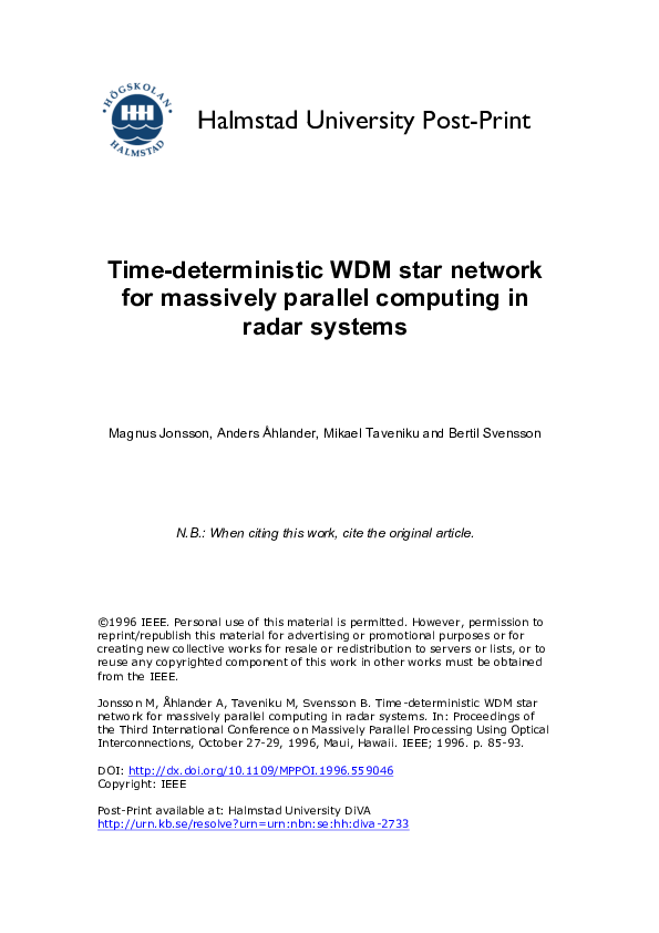 (PDF) Time-deterministic WDM star network for massively parallel computing in radar systems ...