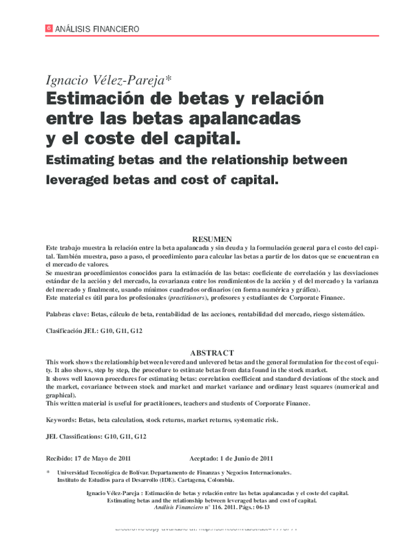 (PDF) Cálculo de Betas (Calculating Betas)