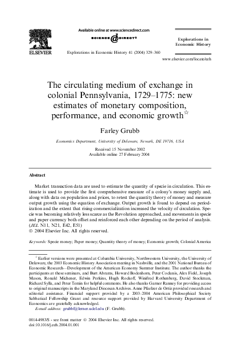 (PDF) The circulating medium of exchange in colonial Pennsylvania, 1729 ...