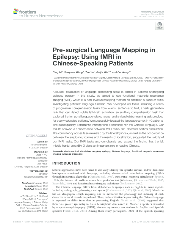(PDF) Presurgical language mapping in epilepsy: Using fMRI of reading to identify functional ...
