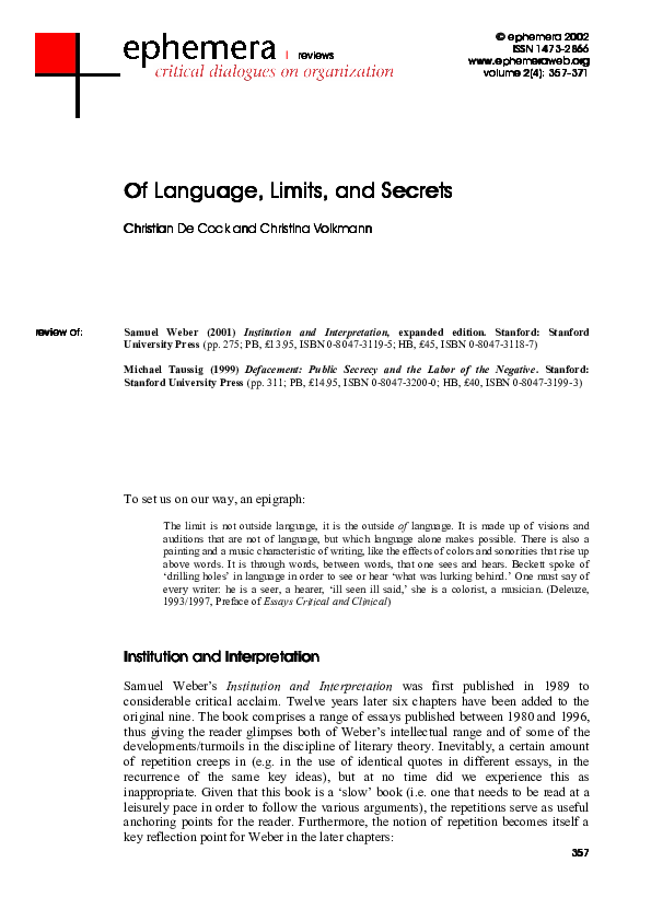 (PDF) Of Language, Limits, and Secrets Of Language, Limits, and Secrets ...