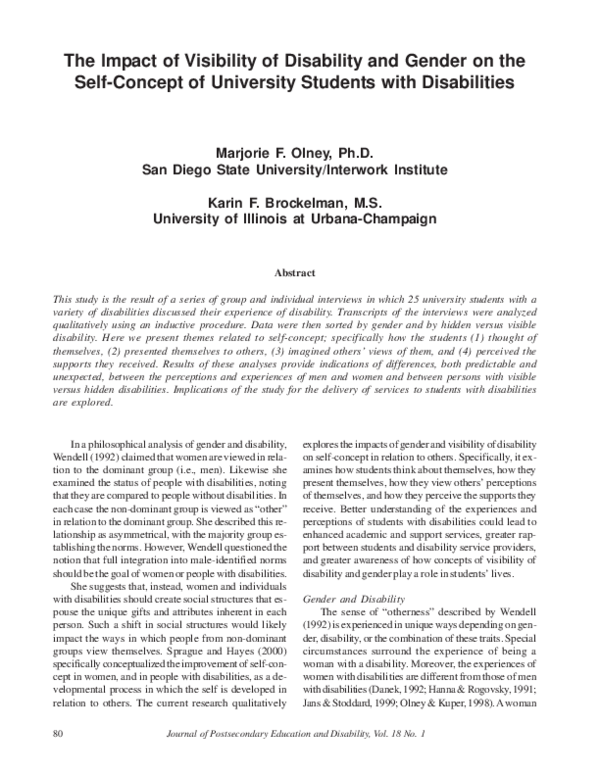 (PDF) Disability Visibility and Gender Effects on Self-Concept